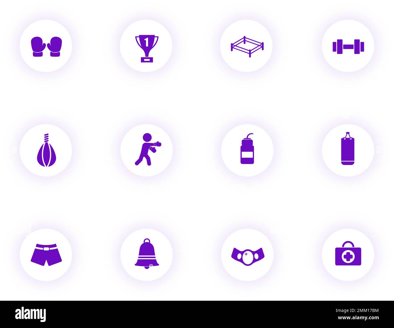 boxing purple color vector icons on light round buttons Stock Vector ...