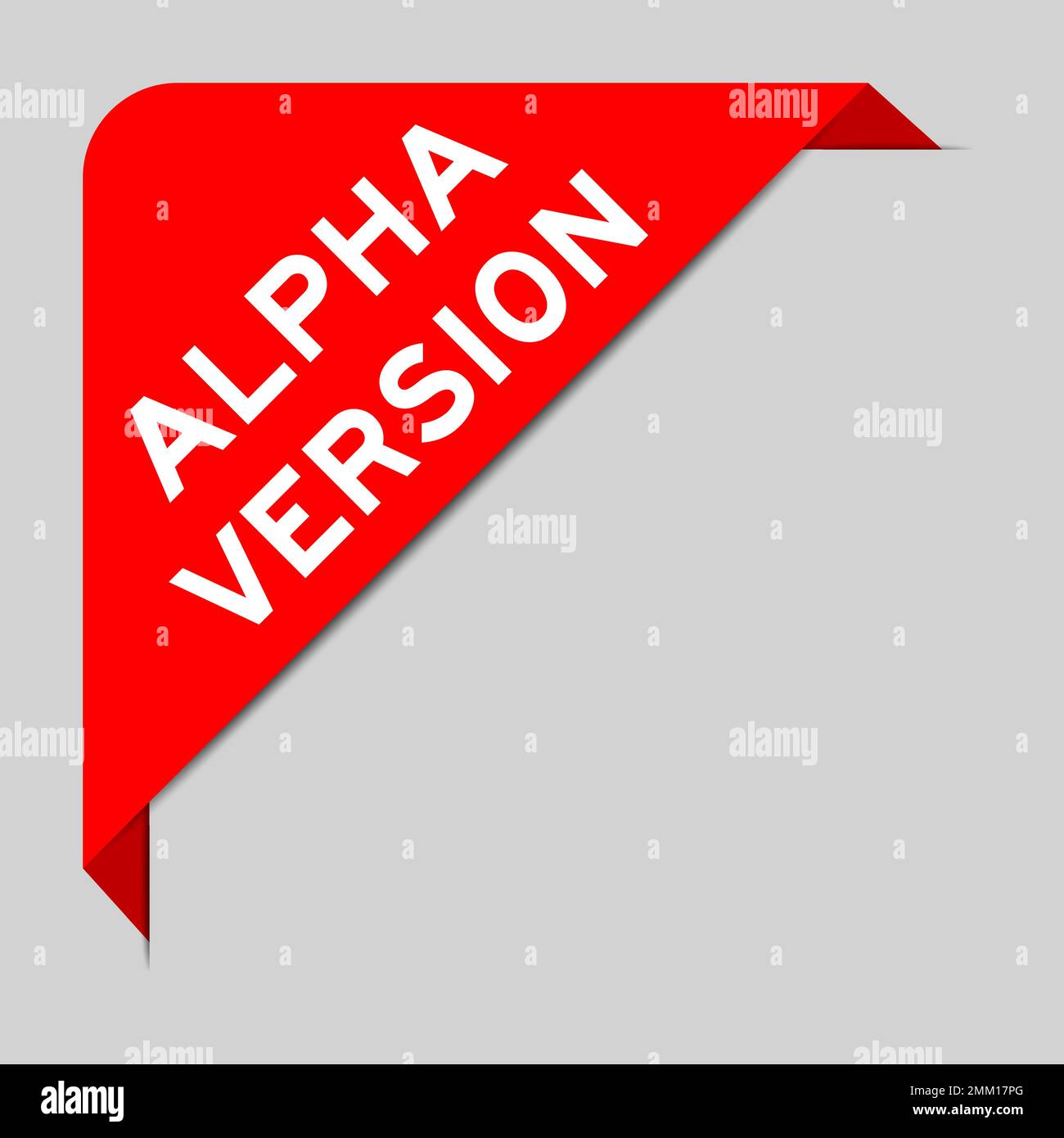 Red color of corner label banner with word alpha version on gray ...