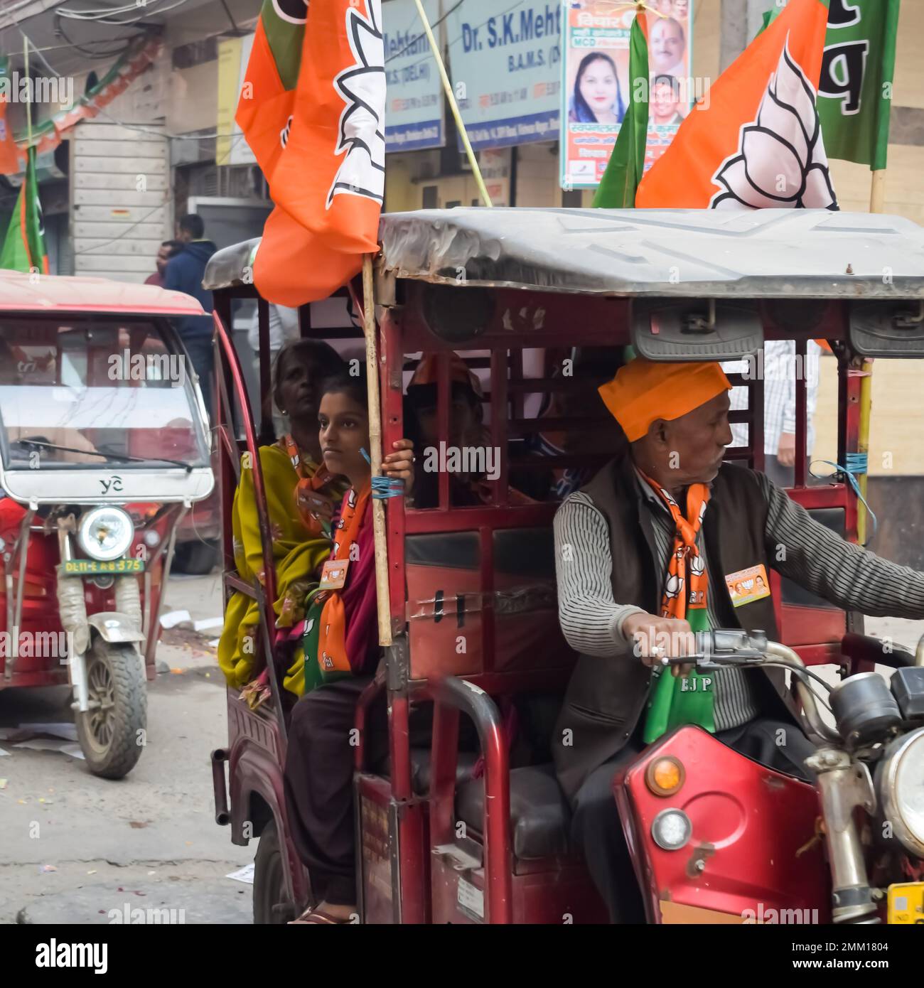 Delhi, India, December 02 2022 -Bharatiya Janata Party (BJP) supporter ...
