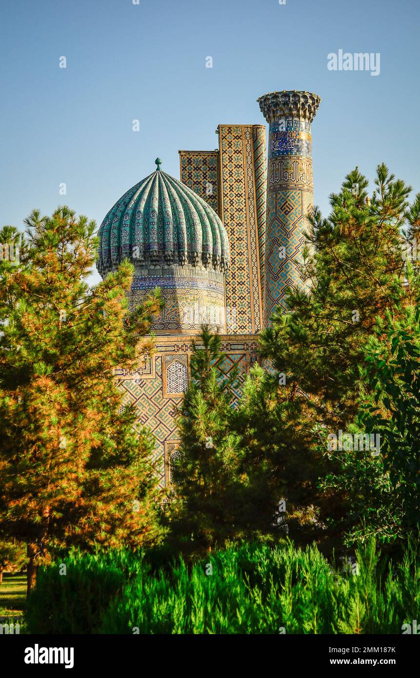 Detail of samarkand registan at sunset hi-res stock photography and ...