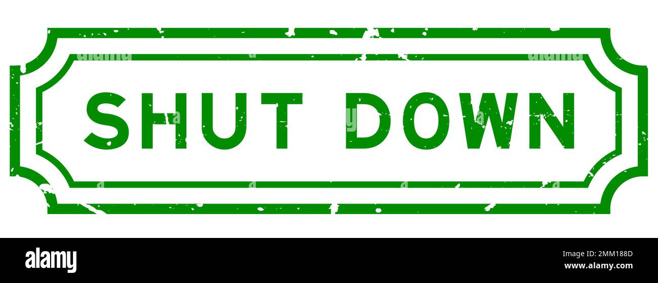 Grunge green shut down word rubber seal stamp on white background Stock ...