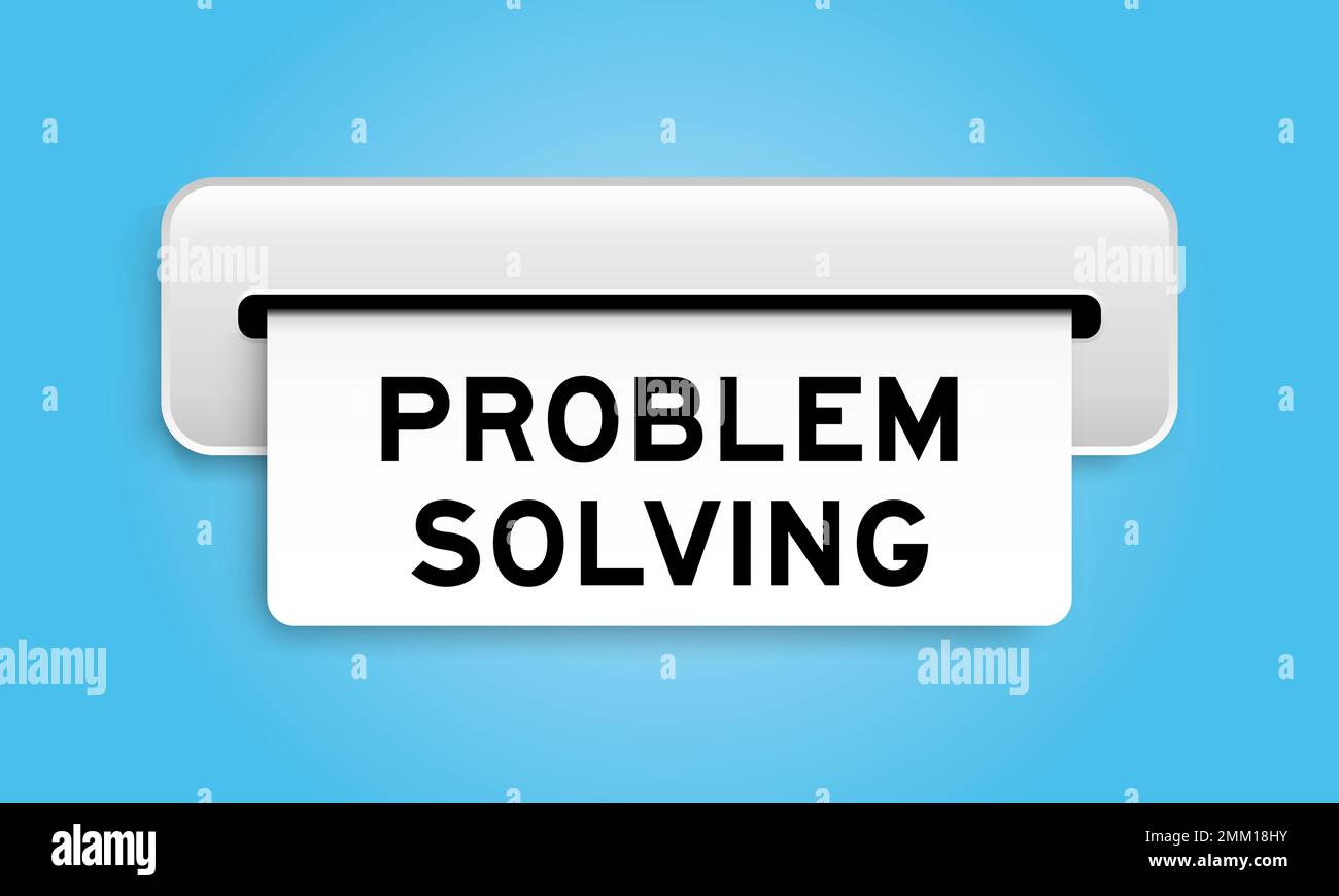 White coupon banner with word problem solving from machine on blue color background Stock Vector ...