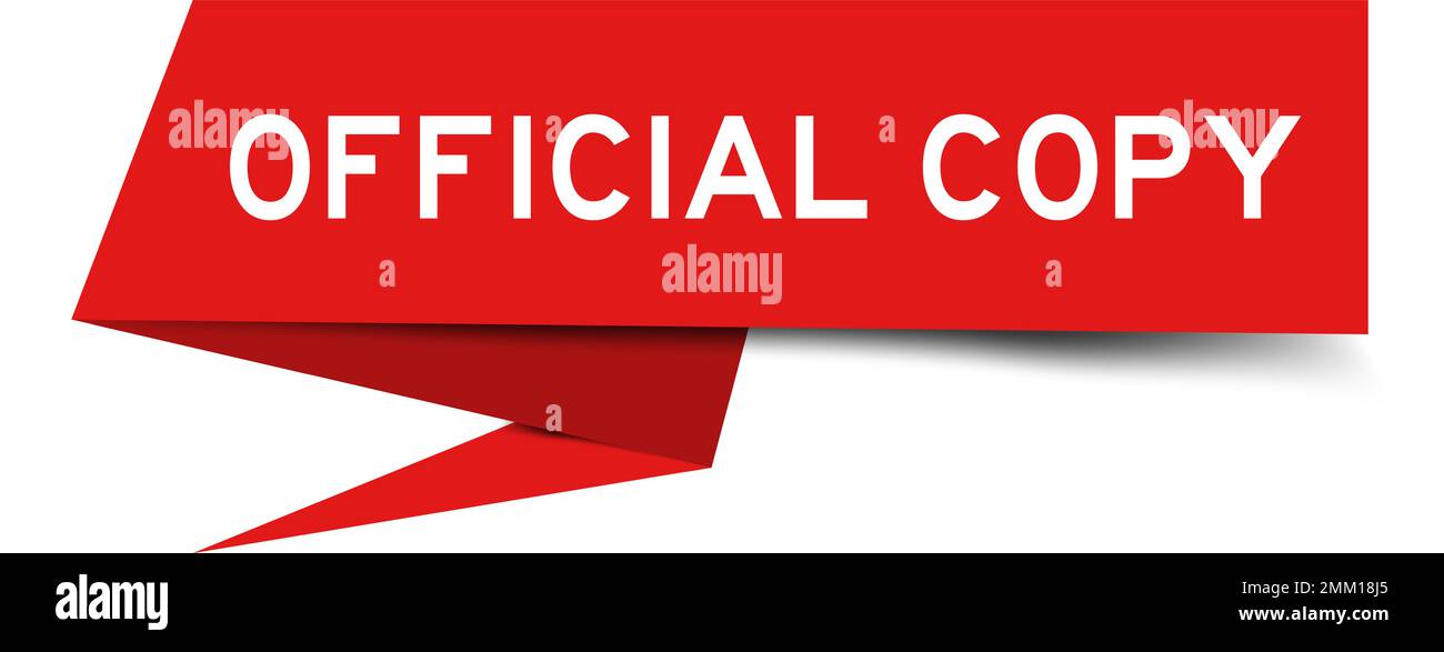 Red color speech banner with word official copy on white background ...
