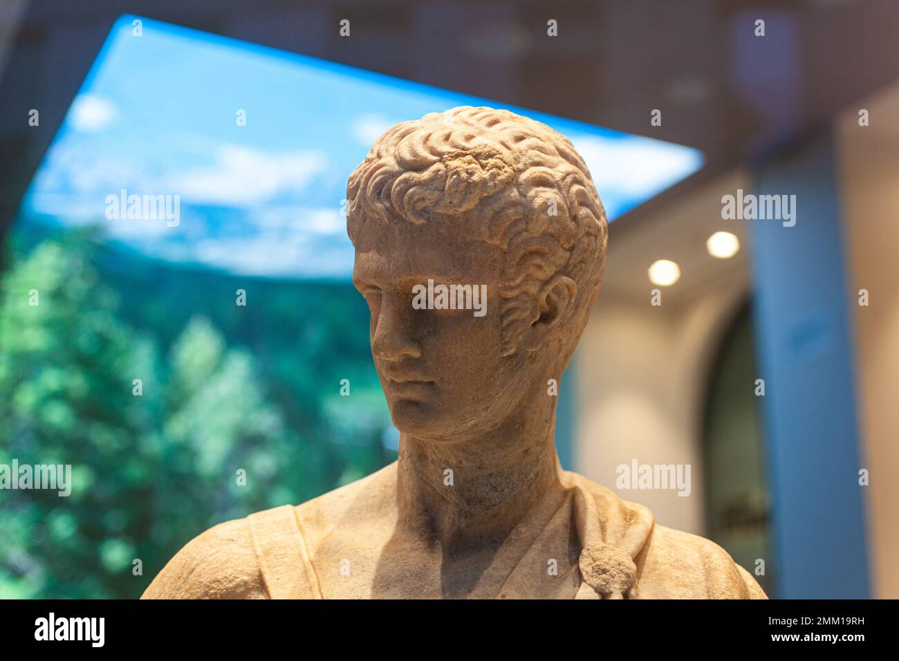 Stone face. Head detail of the ancient man sculpture. Antique marble ...