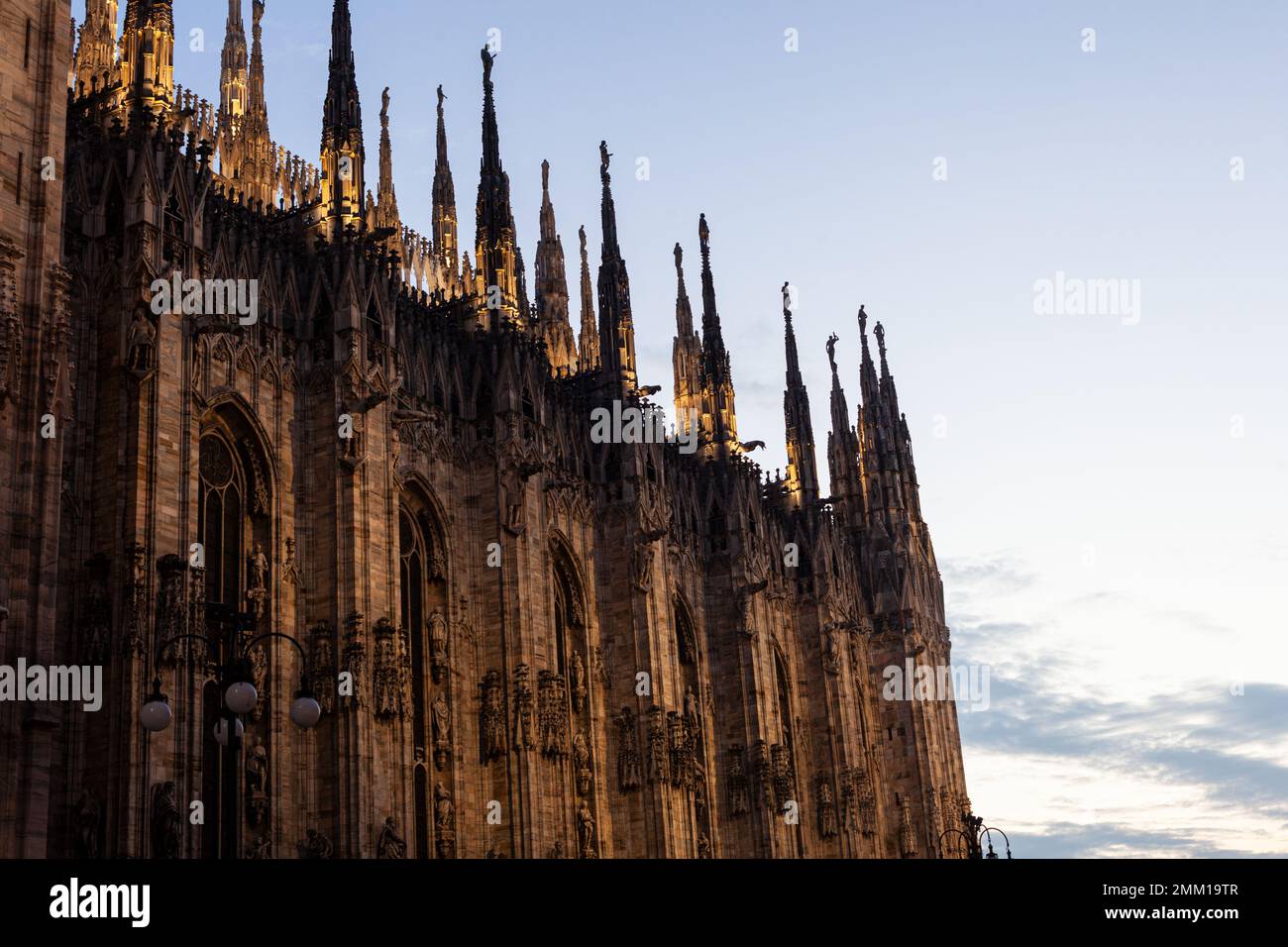 Beautiful Milan cathedral close up sunset view. Duomo di Milano ...