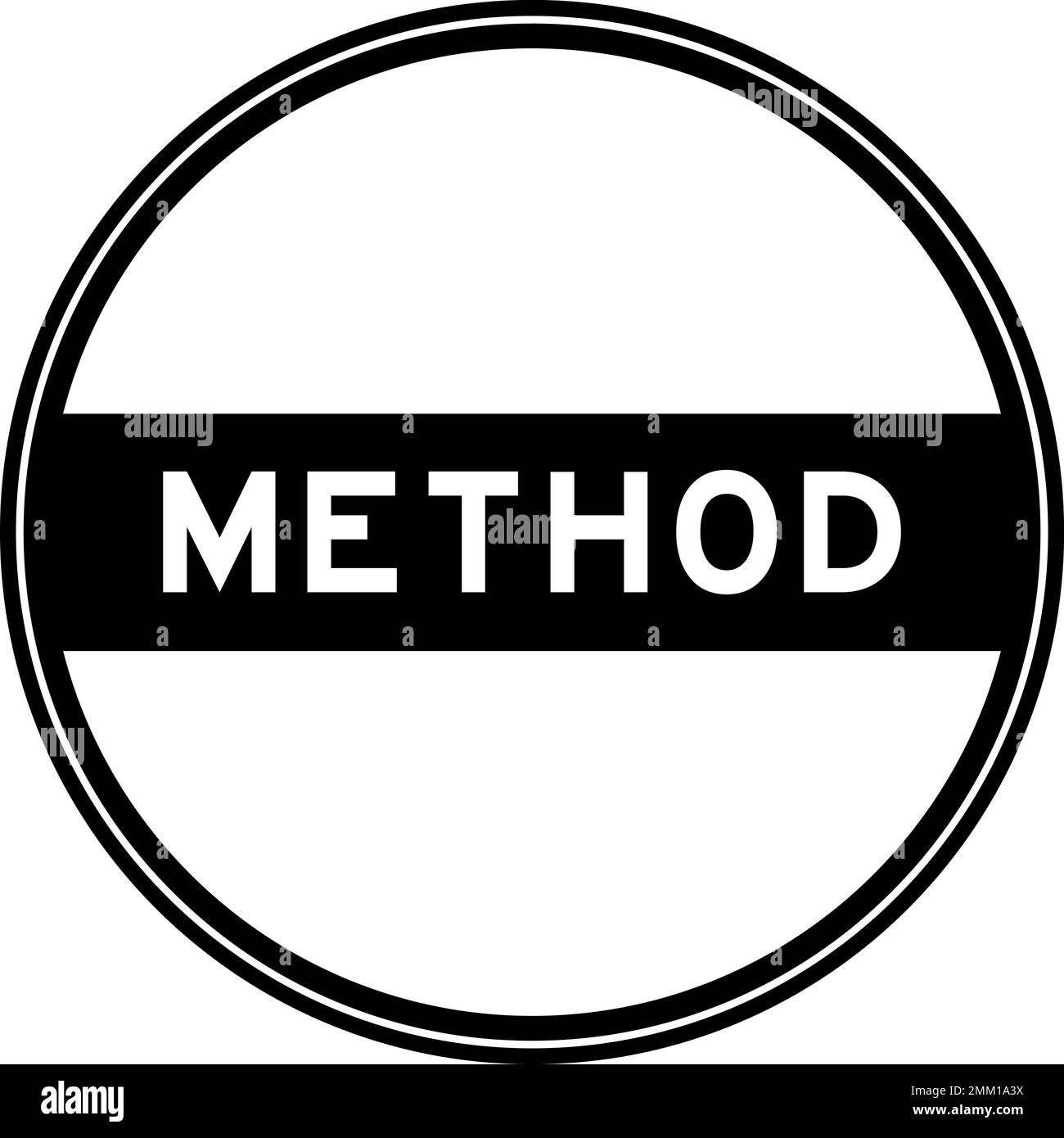 Black color round seal sticker in word method on white background Stock ...