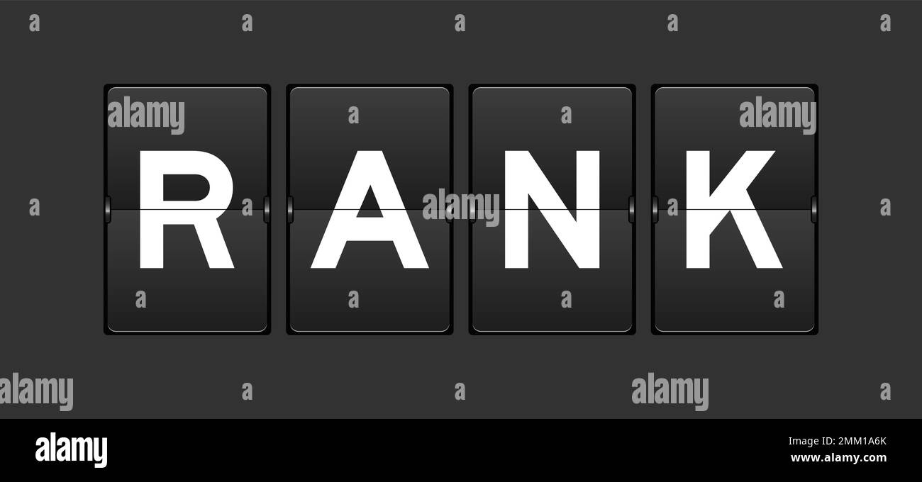 Black color analog flip board with word rank on gray background Stock ...