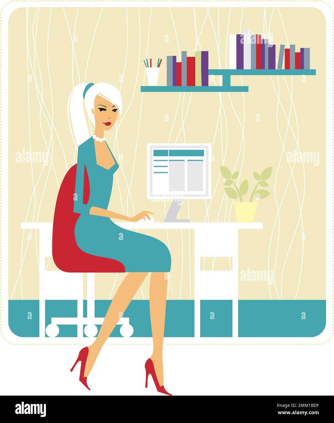 Business woman at work. Office woman at her desk. Flat design vector ...