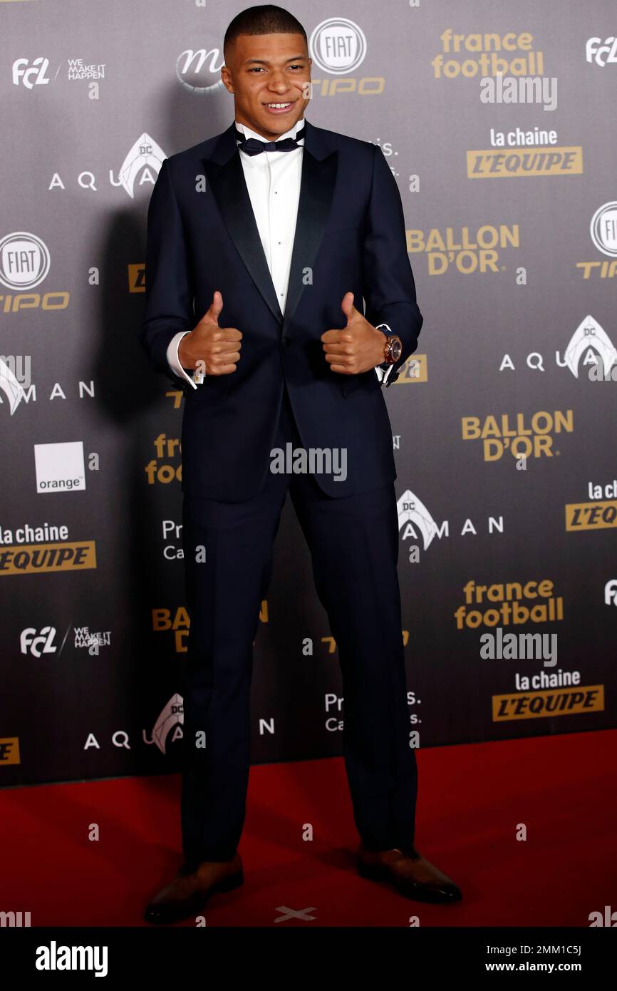 Paris St Germain's Kylian Mbappe arrives for the Golden Ball, "Ballon d ...