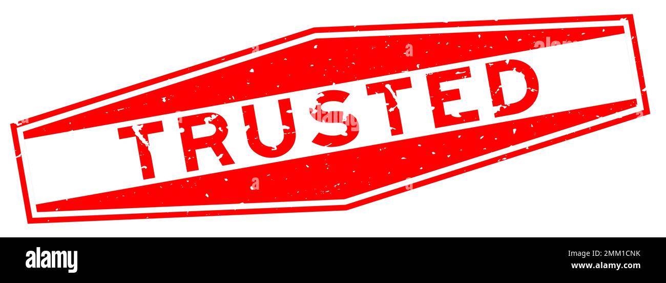 Grunge Red Trusted Word Hexagon Rubber Seal Stamp On White Background