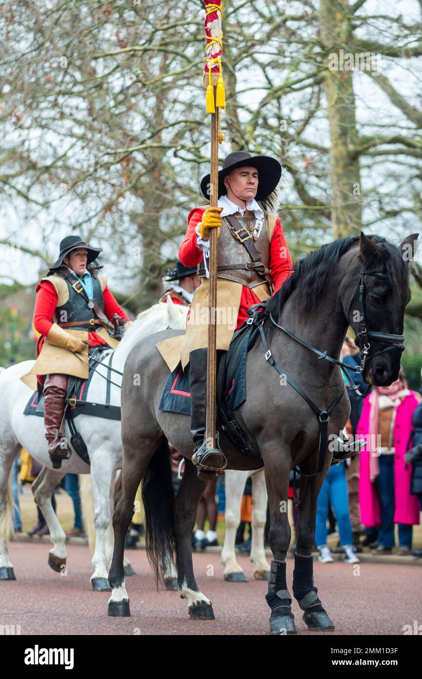 London, UK. 29 January 2023. Members of The King’s Army (the royalist ...