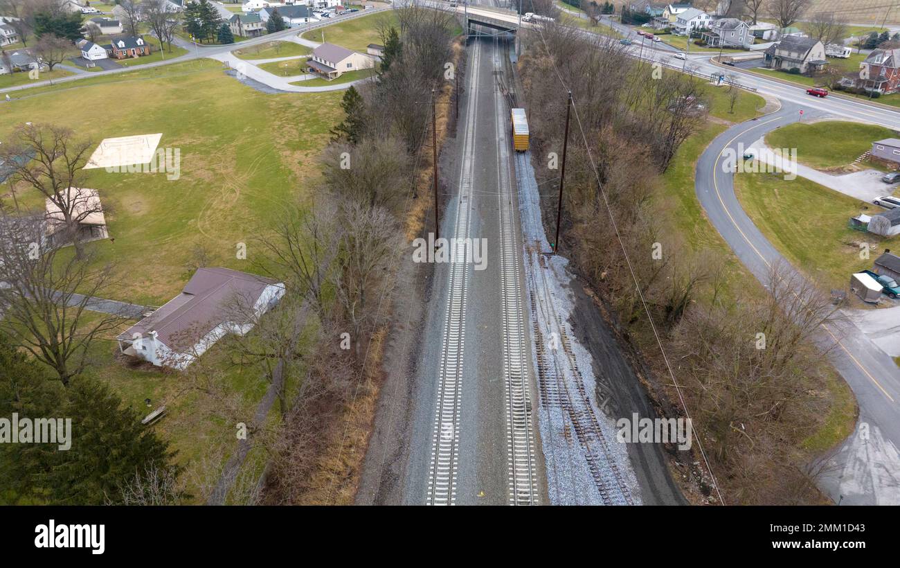 An Aerial View of a New Freight Rail Road Freight Yard Under ...