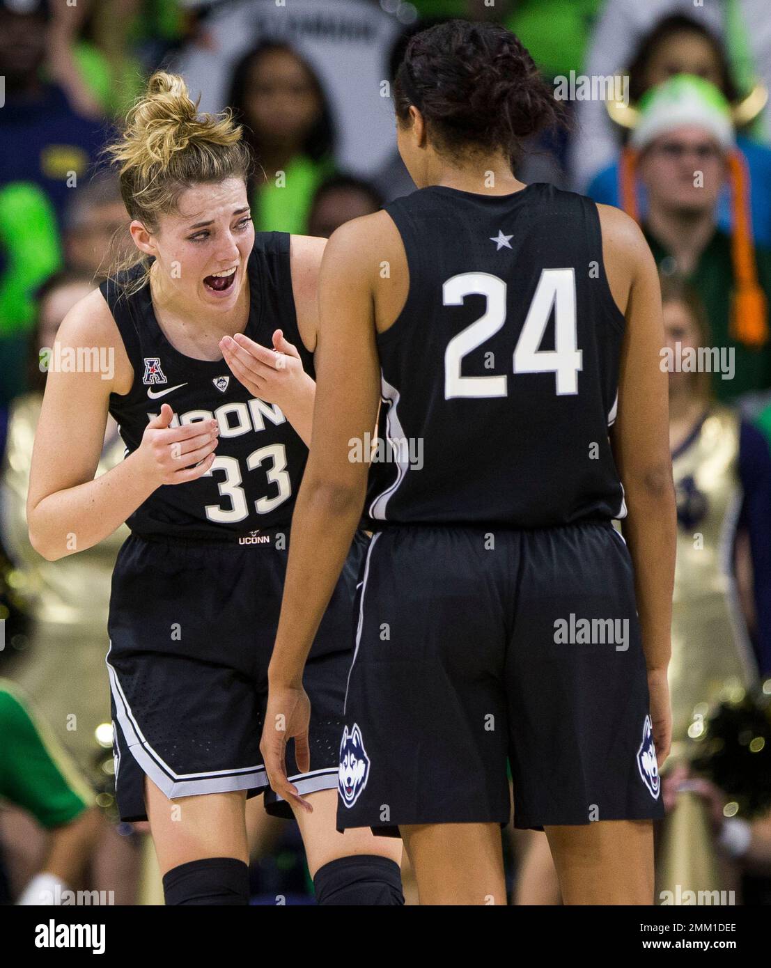 Connecticut's Katie Lou Samuelson (33) talks to teammate Napheesa ...