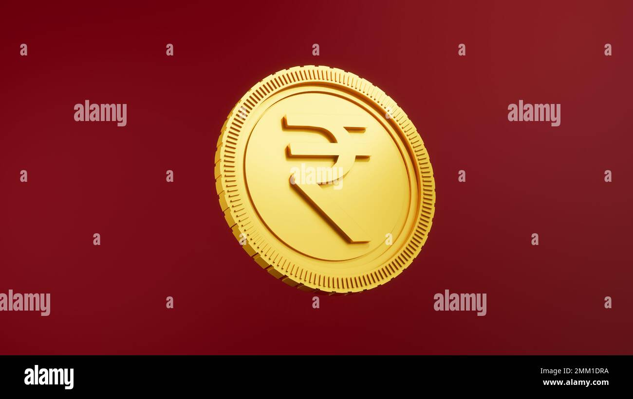 Indian Rupee Gold Coin INR Currency coin isolated on red background 3d ...