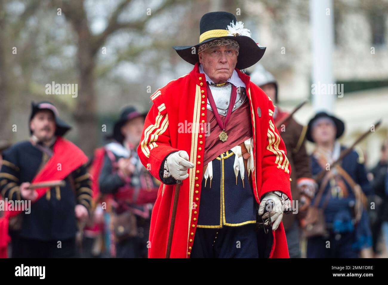 London, UK. 29 January 2023. Members of The King’s Army (the royalist ...