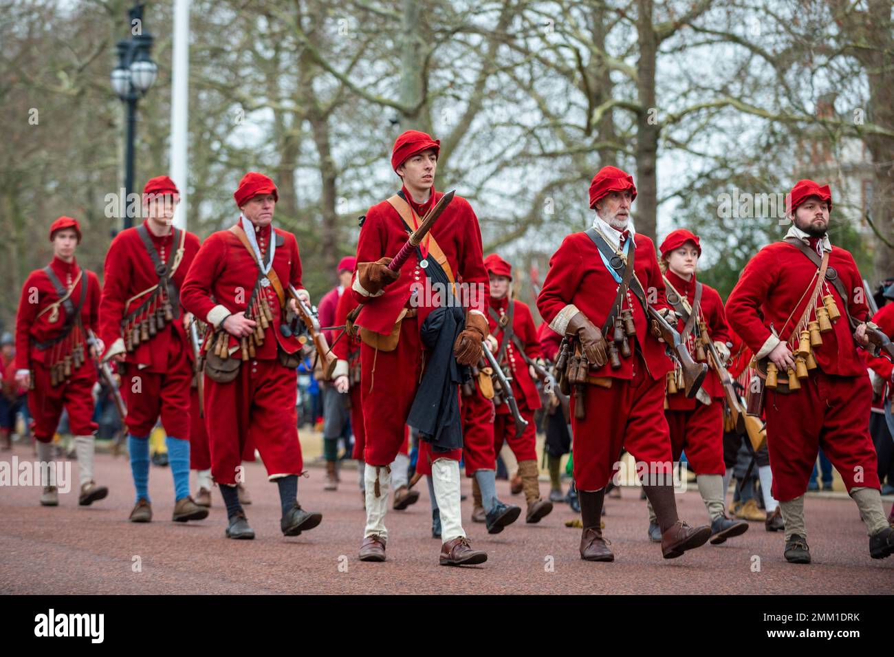 London, UK. 29 January 2023. Members of The King’s Army (the royalist ...