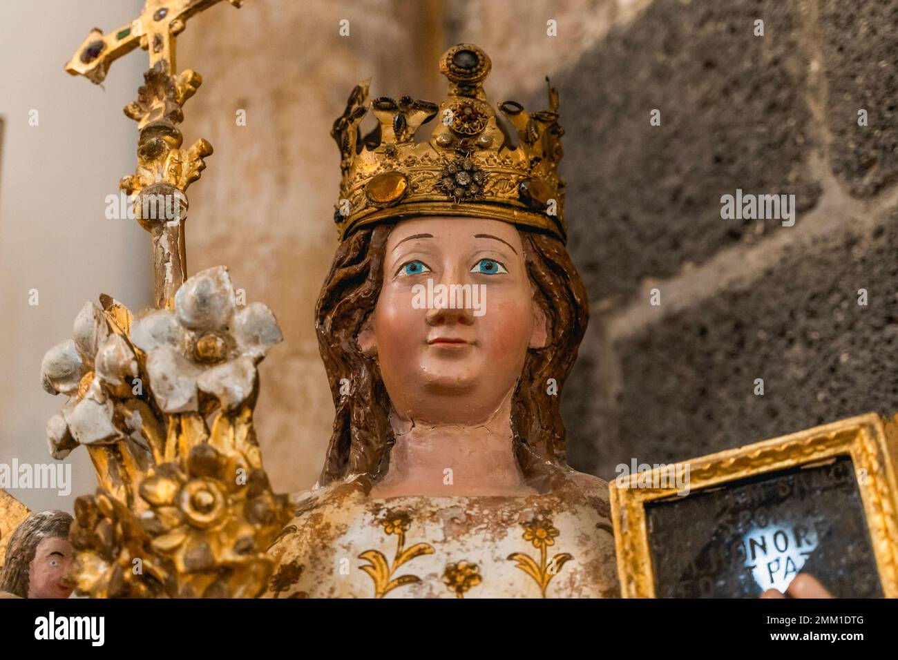 A close-up of the bust of Saint Agatha, the patron saint of Catania ...