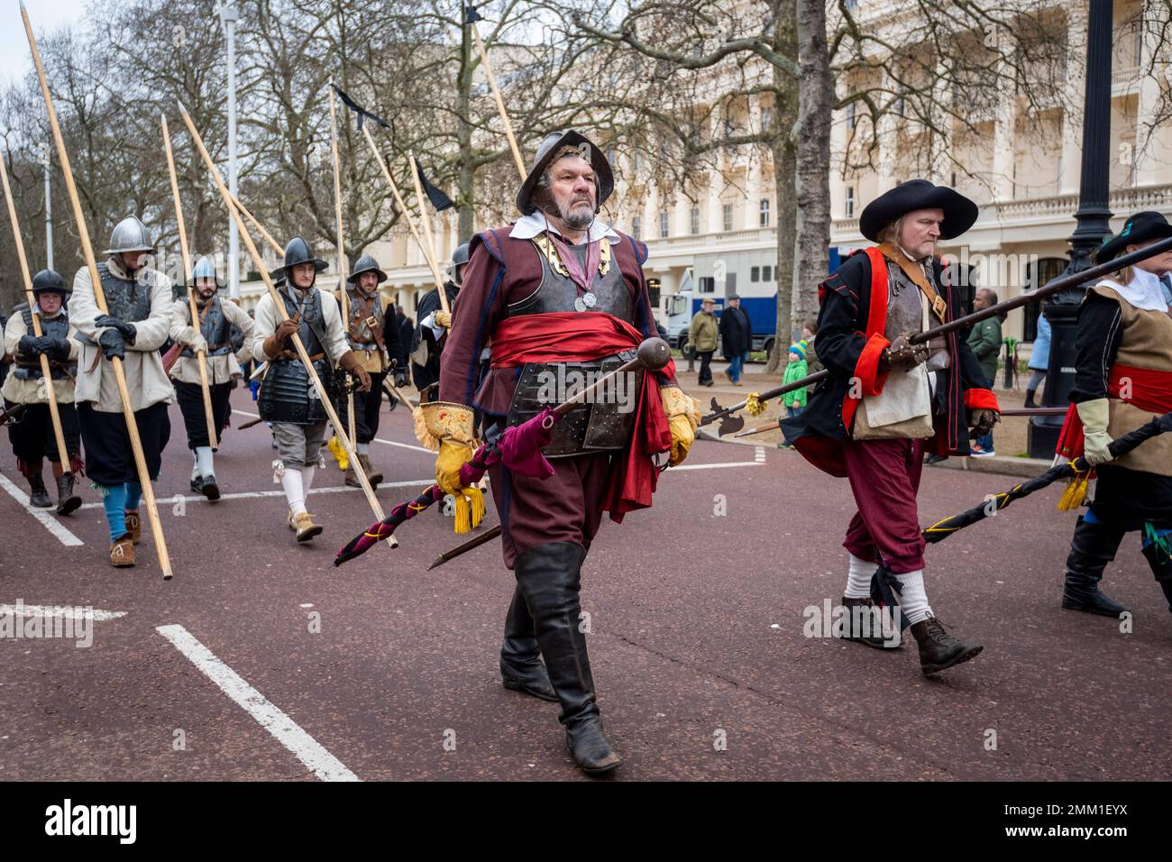 London, UK. 29 January 2023. Members of The King’s Army (the royalist ...