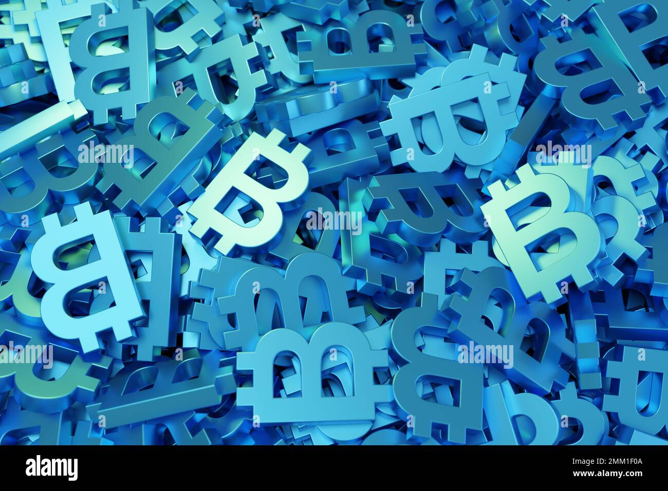 Shiny blue bitcoin symbols background. 3d illustration Stock Photo - Alamy