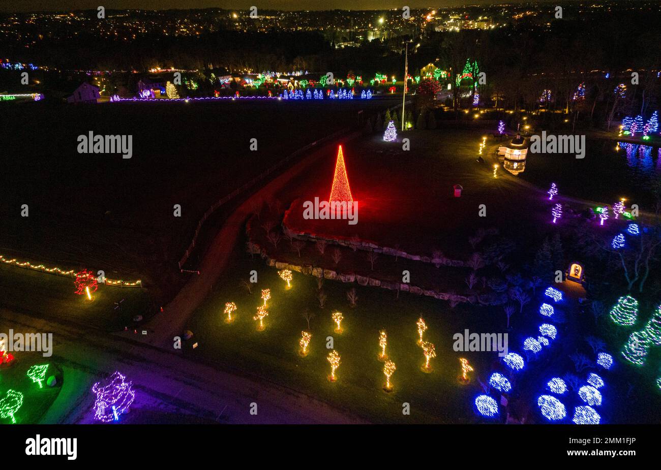 An Aerial View of a Large Christmas Drive Thru Display, with Multi ...