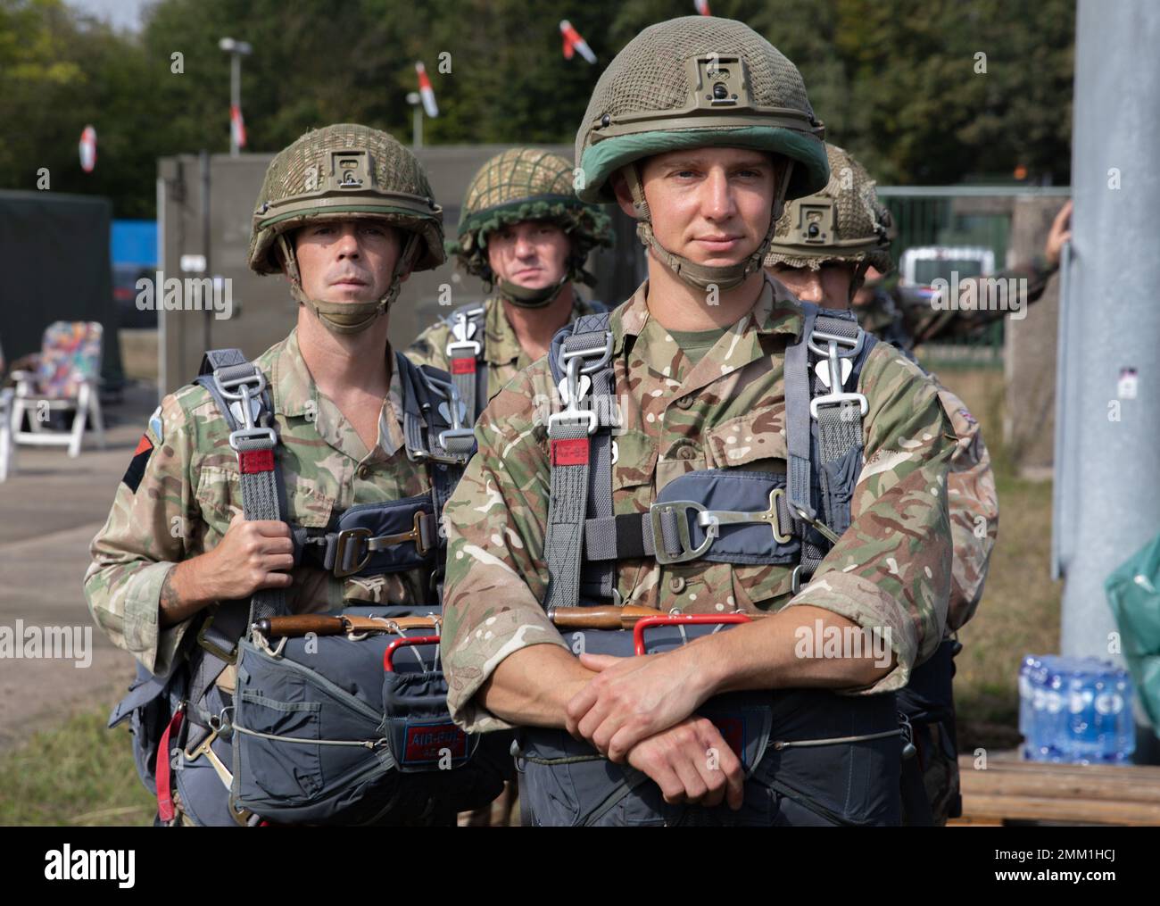 A group of British Paratroopers waits in formation to board the ...