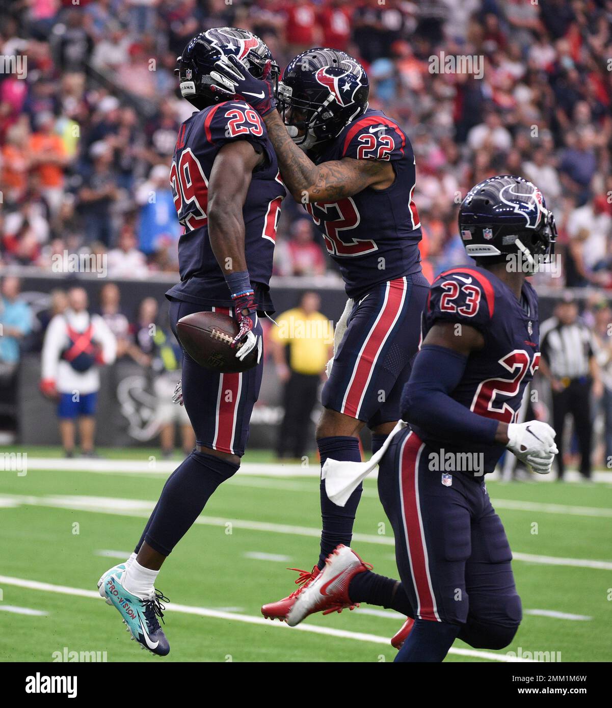 Houston Texans defensive back Andre Hal (29) celebrates his ...