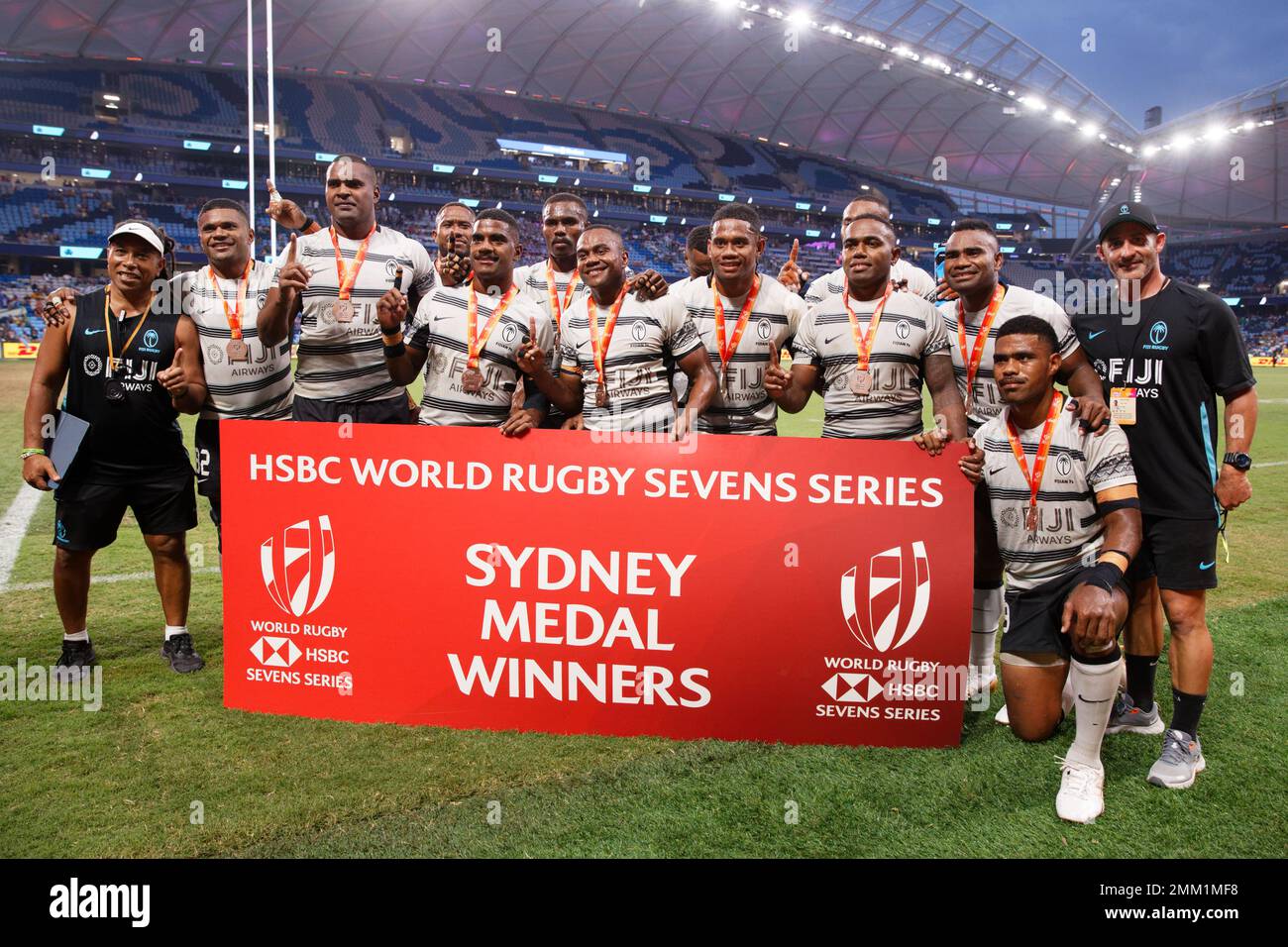 Fiji celebrate their bronze medals after their match between Fiji and ...