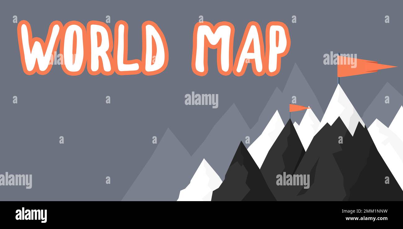 Text sign showing World Map. Word for a diagrammatic representation of ...