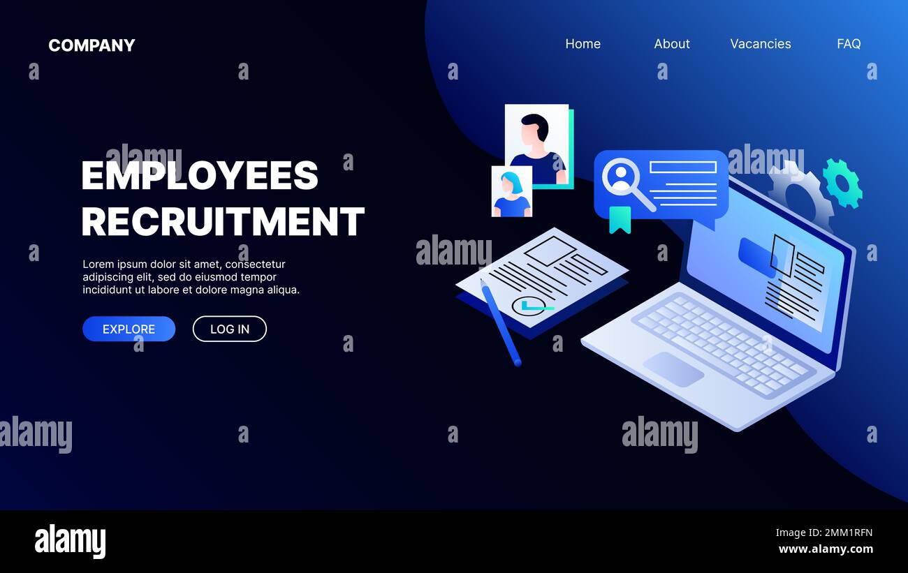 Employees Recruitment Illustration Landing Page Concept. Vector ...