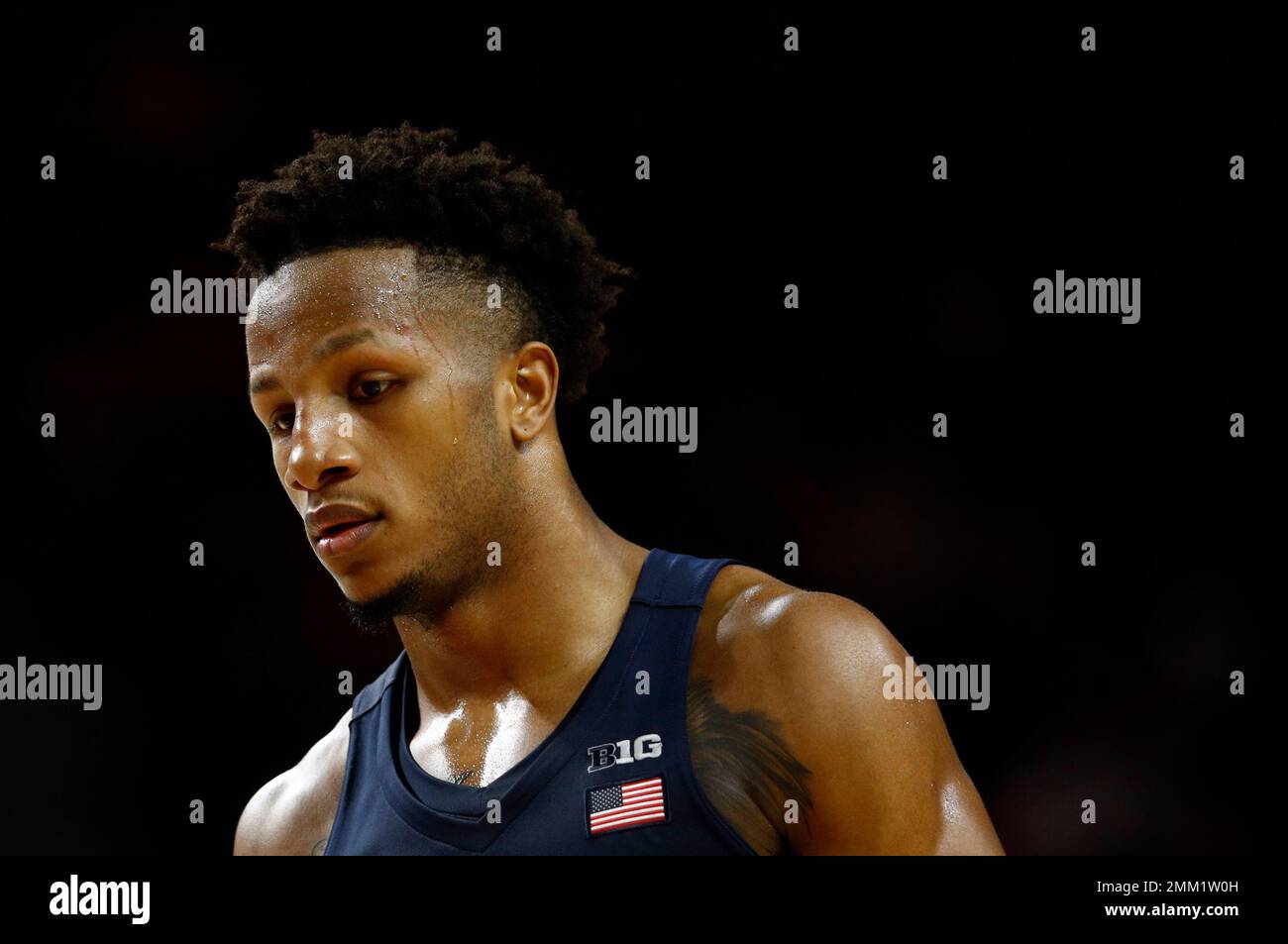 Penn State forward Lamar Stevens walks on the court in the second half ...