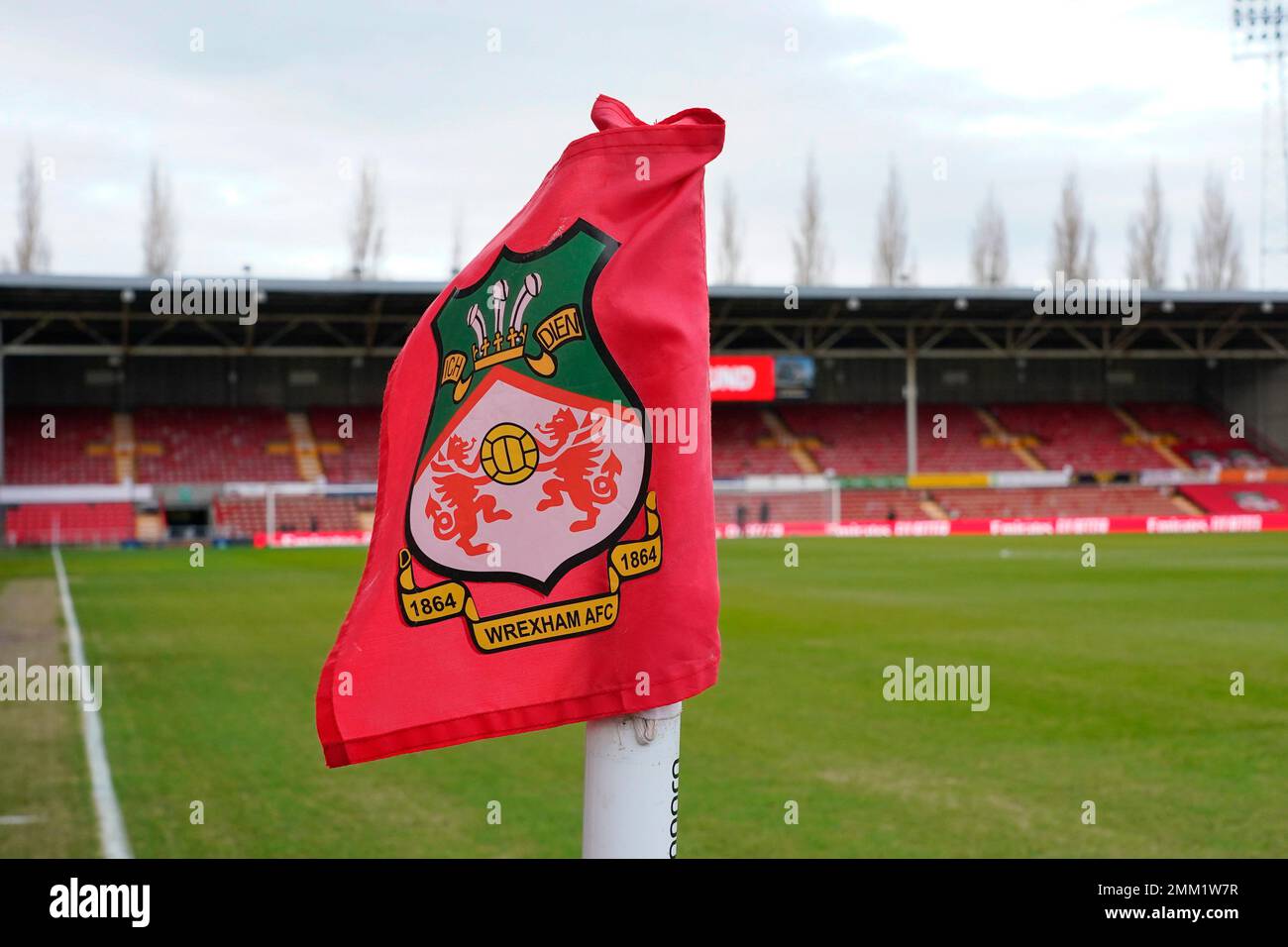 General view of corner flag at the Racecourse Ground Stadium before the ...