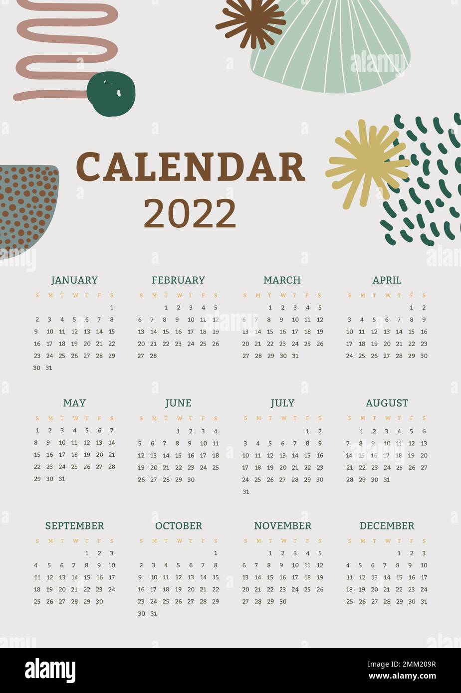 2022 monthly calendar template, floral memphis design vector Stock ...