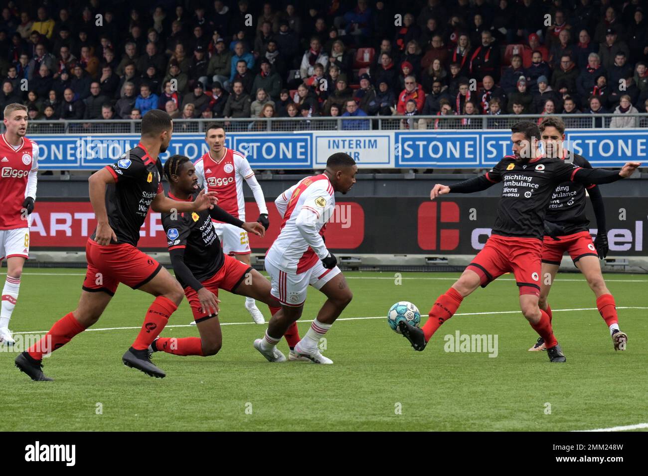 ROTTERDAM - (lr) Maxime Awoudja of sbv Excelsior, Steven Bergwijn of Ajax, Sven Nieuwpoort of ...