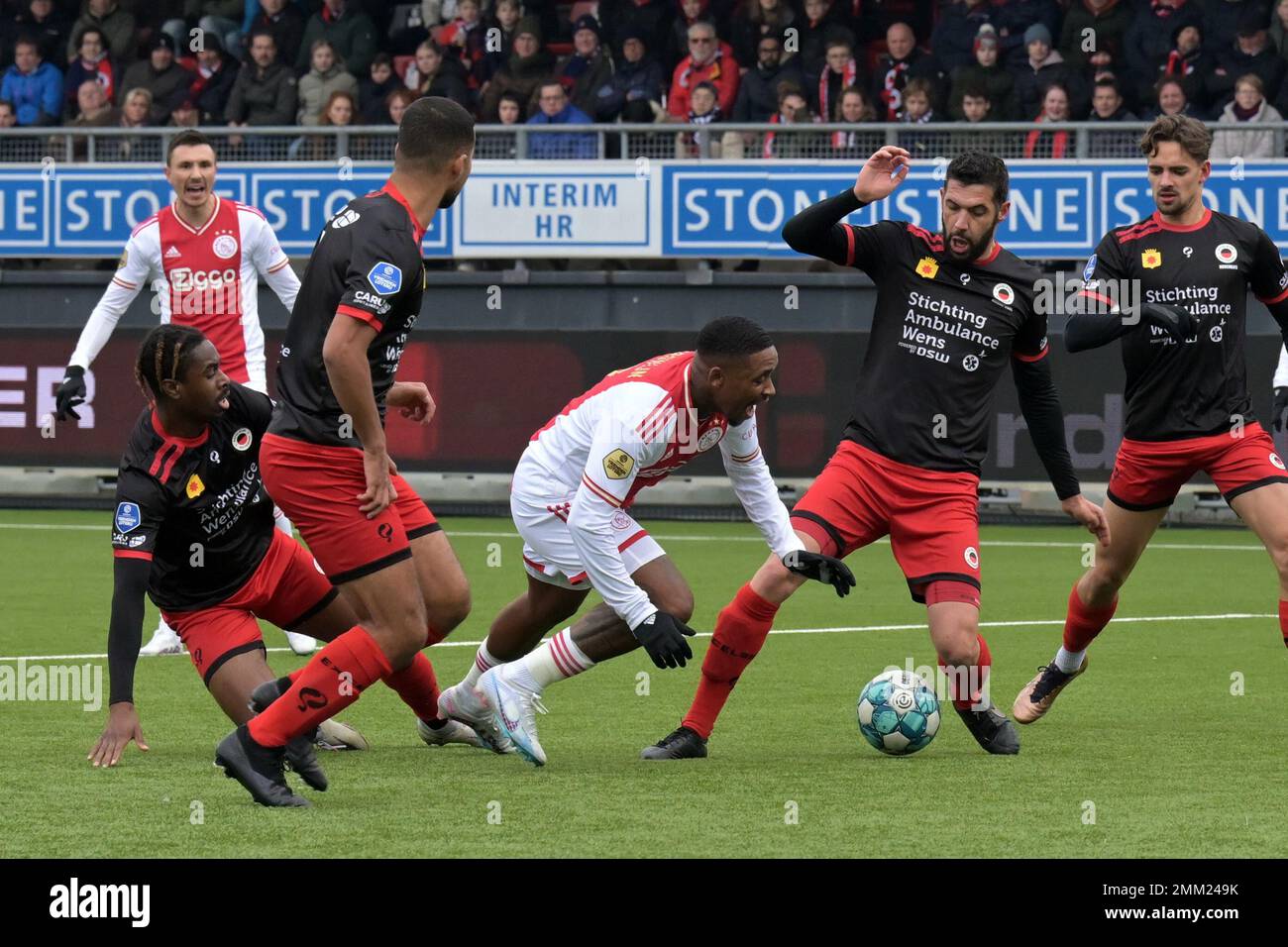 ROTTERDAM - (lr) Maxime Awoudja of sbv Excelsior, Steven Bergwijn of Ajax, Sven Nieuwpoort of ...