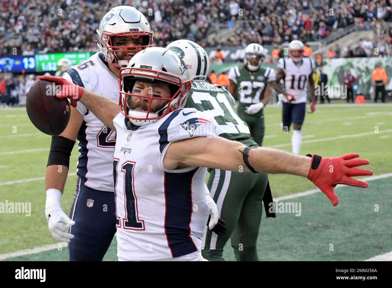 New England Patriots wide receiver Julian Edelman (11) celebrates his ...