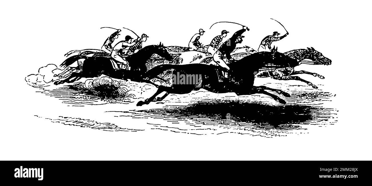 19th-century illustration of print depicting horse racing. Published in ...