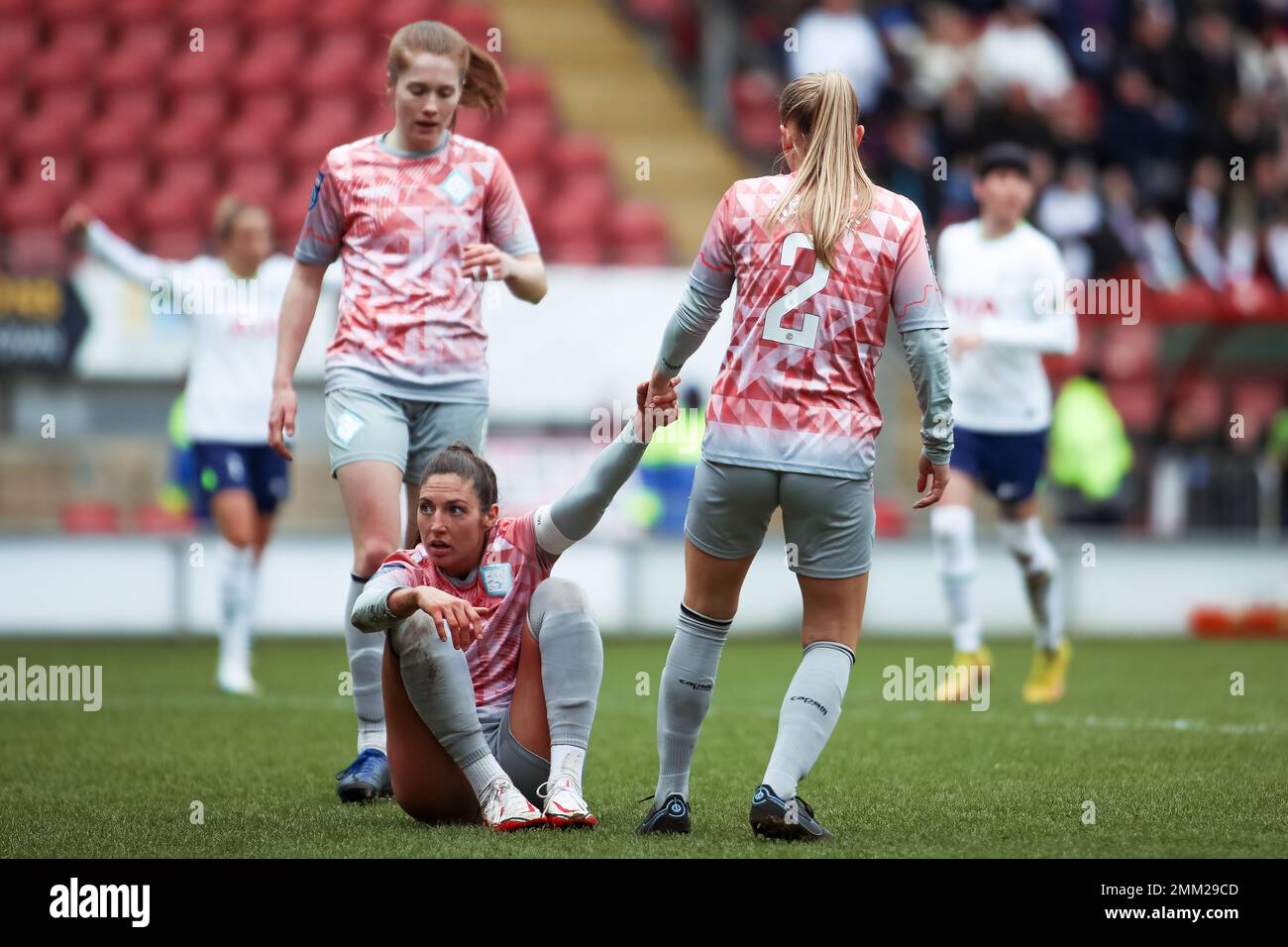 London City Lionesses' Harley Bennett appears dejected after scoring an own goal during the ...