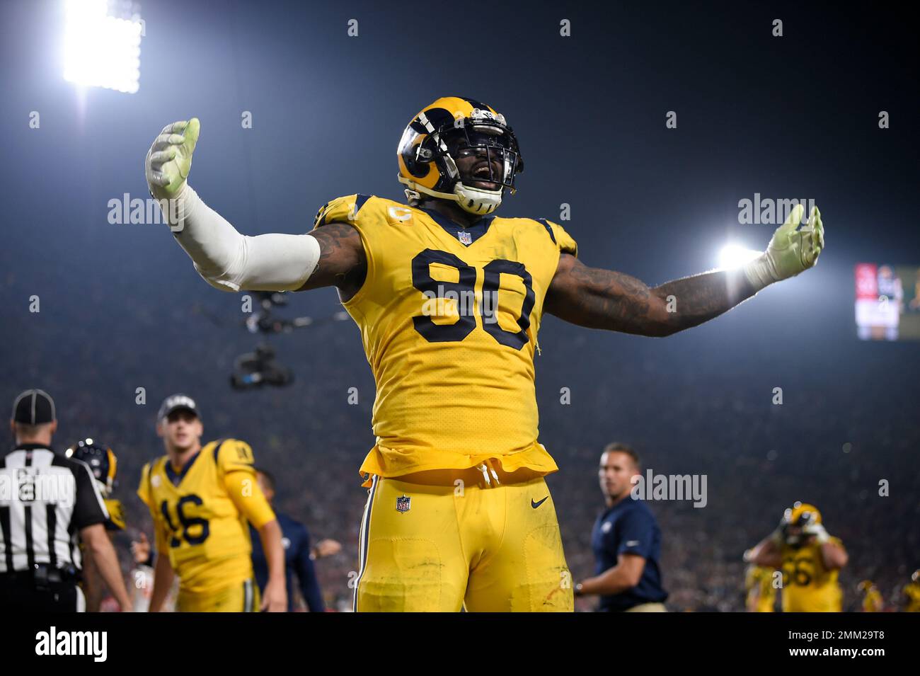 Los Angeles Rams defensive end Michael Brockers celebrates during the ...