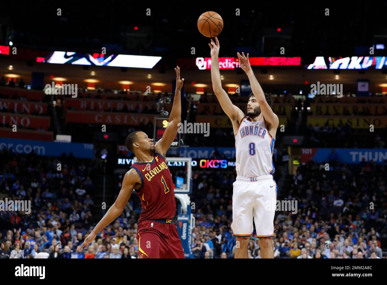 Oklahoma City Thunder guard Alex Abrines (8) shoots over Cleveland ...