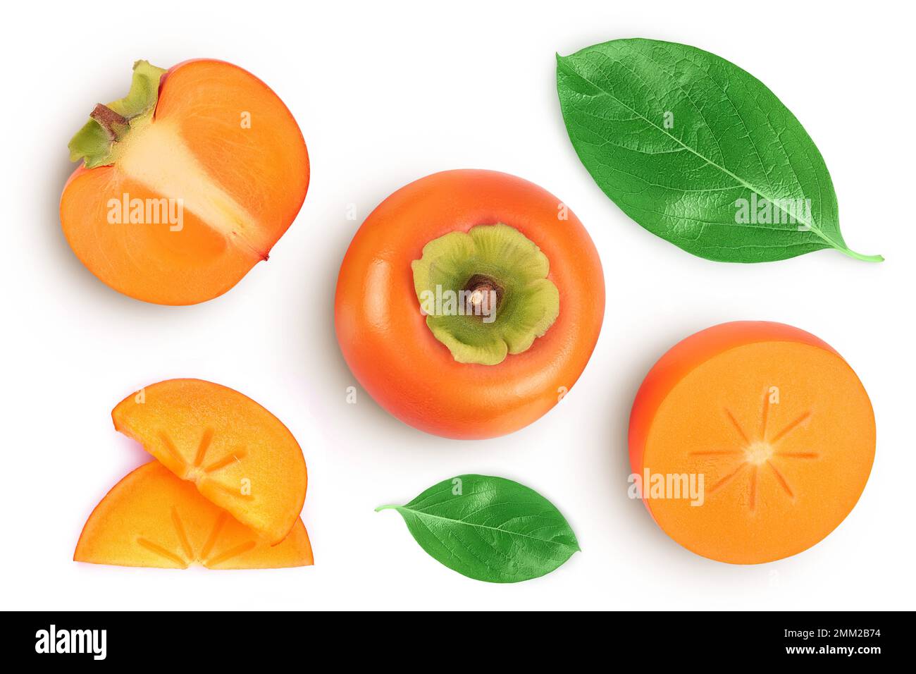 Persimmon fruit isolated on white background with full depth of field ...
