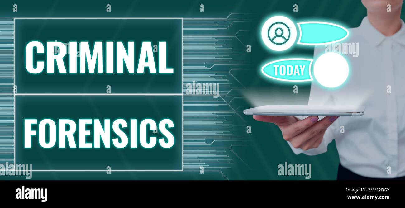 Text caption presenting Criminal Forensics. Business concept Federal Offense actions Illegal ...