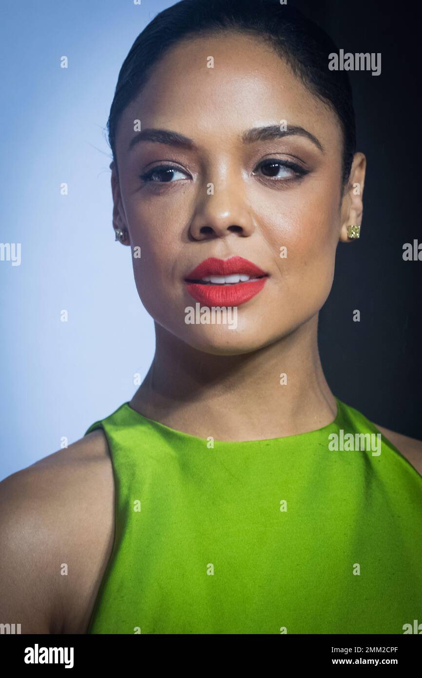 Actress Tessa Thompson poses for photographers upon arrival at the ...