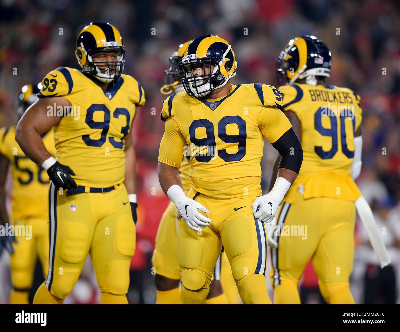 Los Angeles Rams defensive end Aaron Donald (99) looks on during the ...