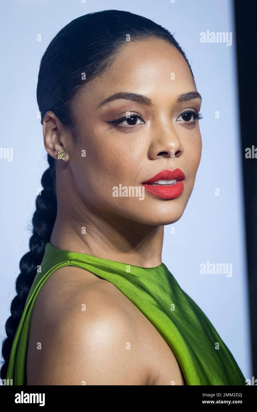 Actress Tessa Thompson poses for photographers upon arrival at the ...