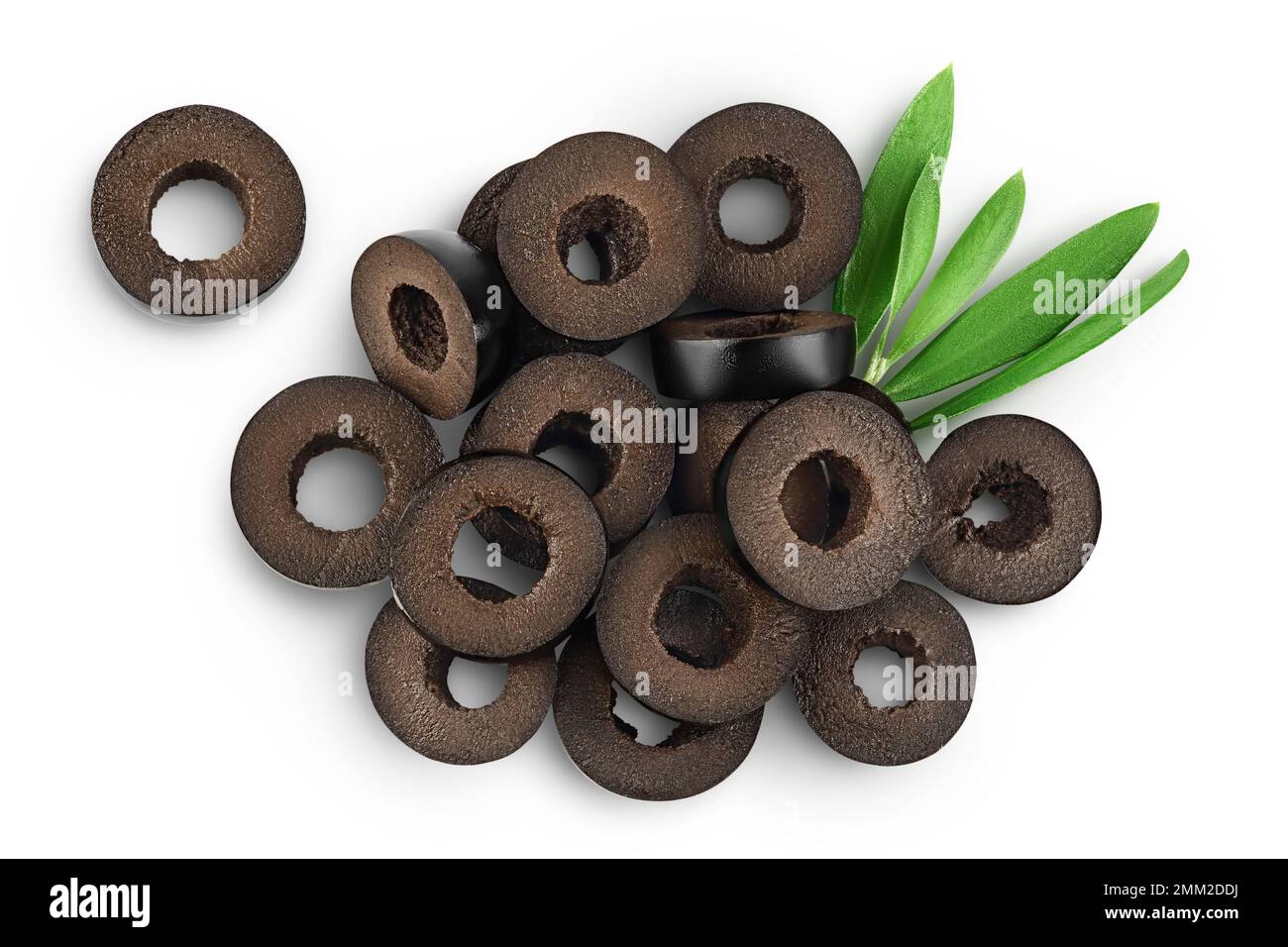 Black olive slices isolated on a white background with full depth of ...