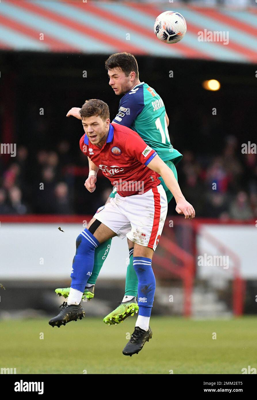 Aldershot, UK. 28th January 2023. Nathan Sheron of Oldham Athletic ...