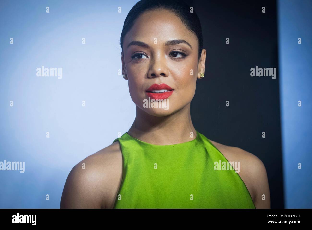 Actress Tessa Thompson poses for photographers upon arrival at the ...