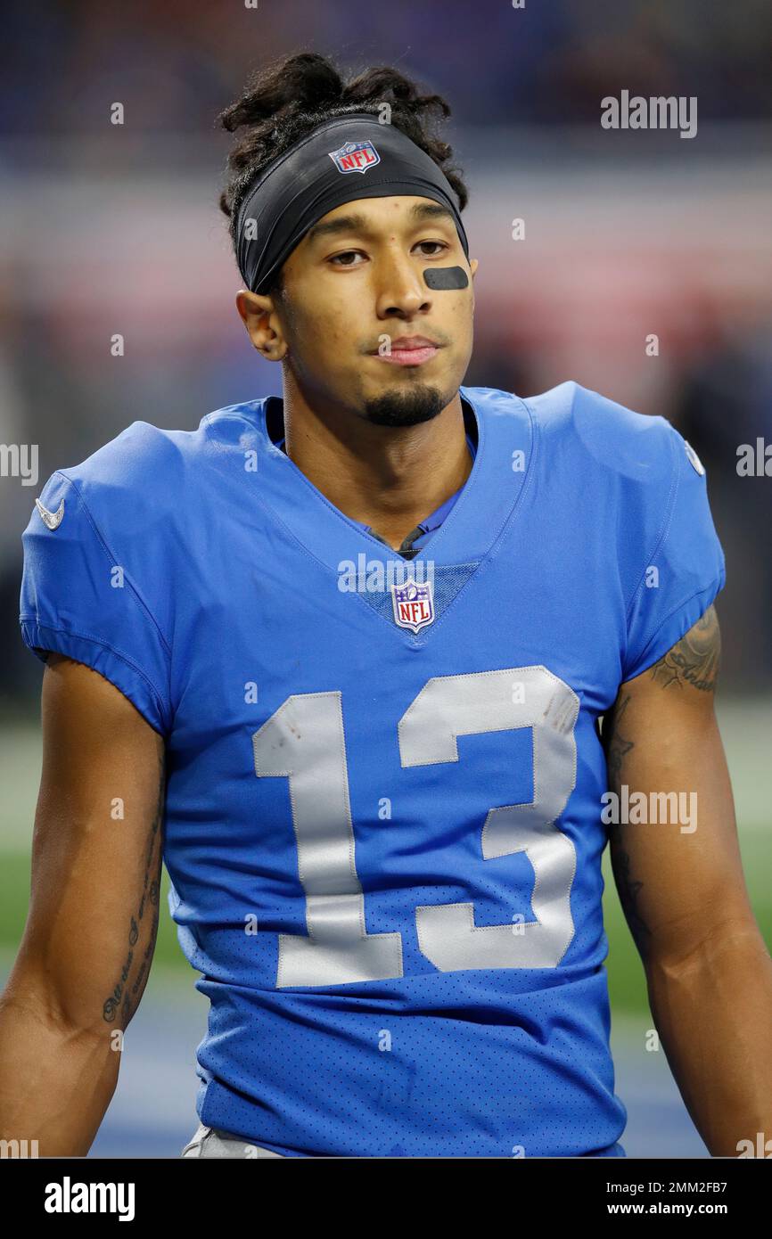 Detroit Lions wide receiver T.J. Jones (13) walks off the field after ...