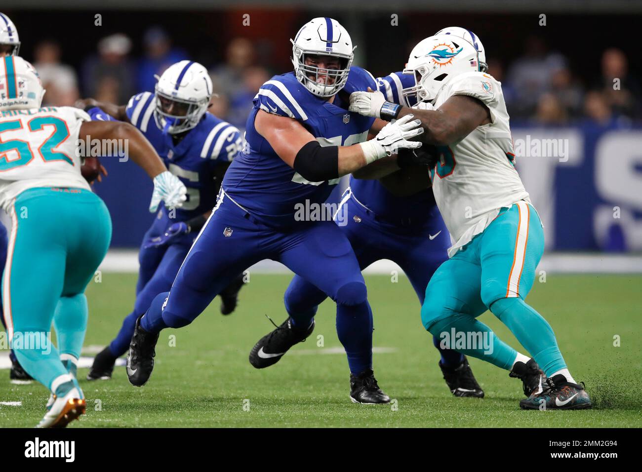 Indianapolis Colts offensive guard Quenton Nelson (56) sets to block ...