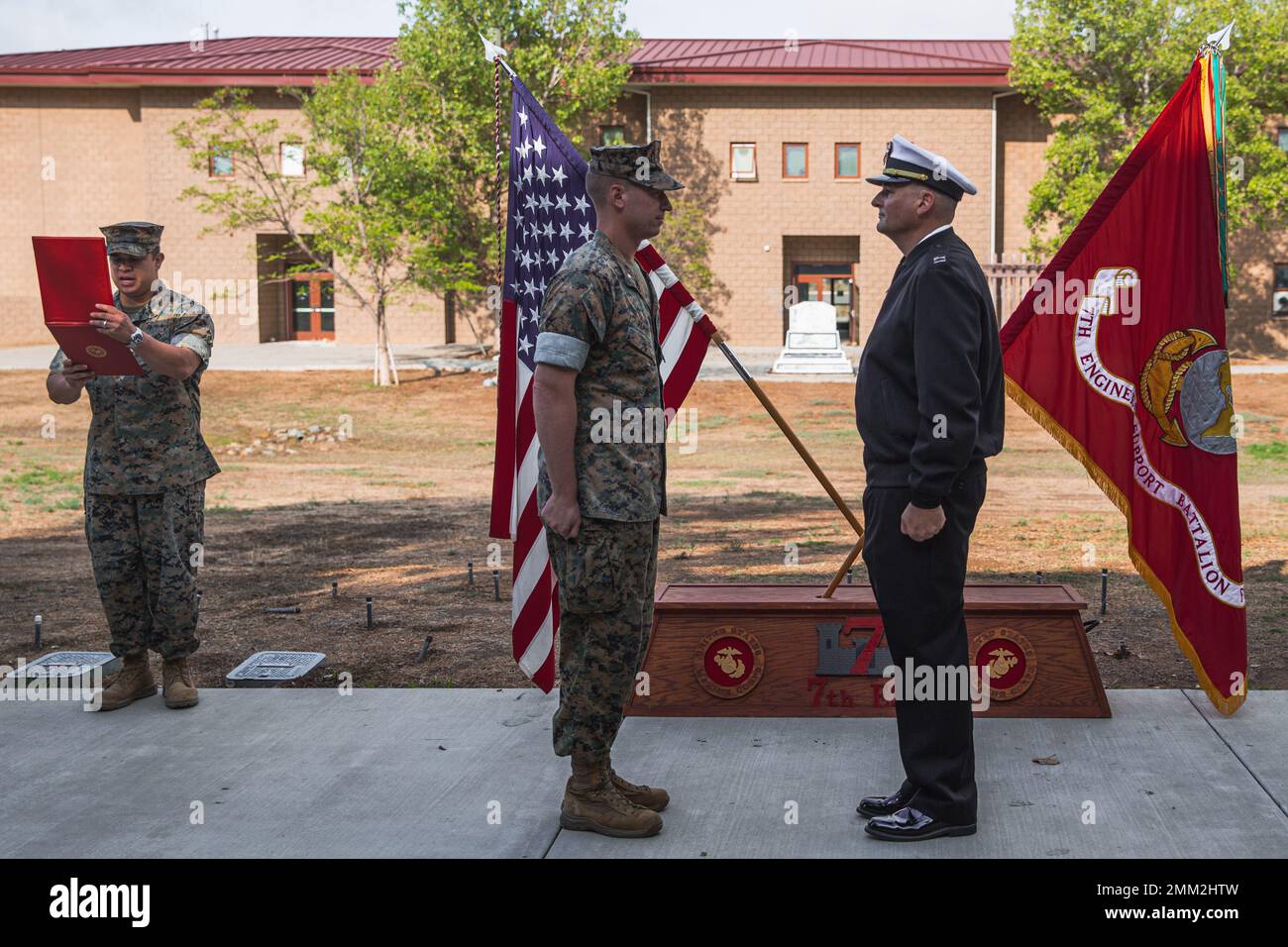 U.S. Marine Corps Lt. Col. Andrew Reaves, center, regimental executive ...